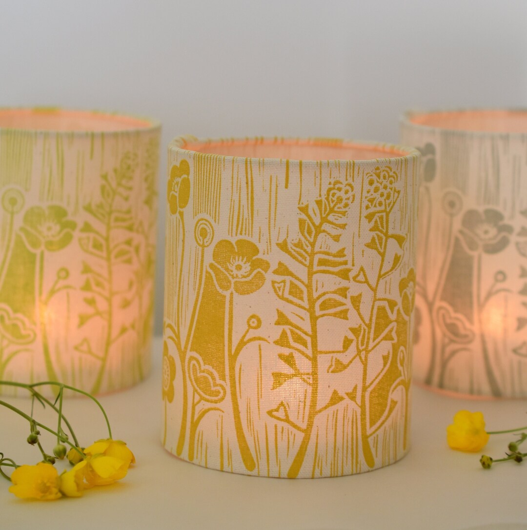 Summer Meadow Candle Tea Light Cover Block Printed by Hand - Etsy