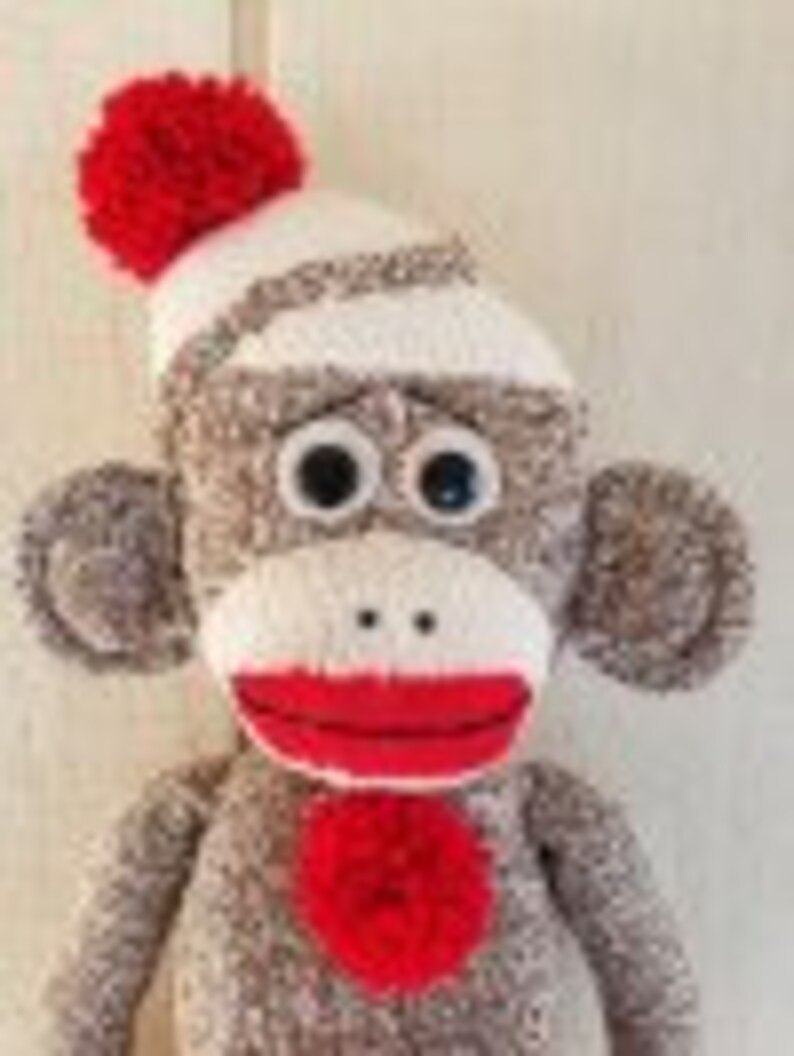 Primitive Folk Art Sock Monkey Doll Boy Male Red Heel Rockford ...