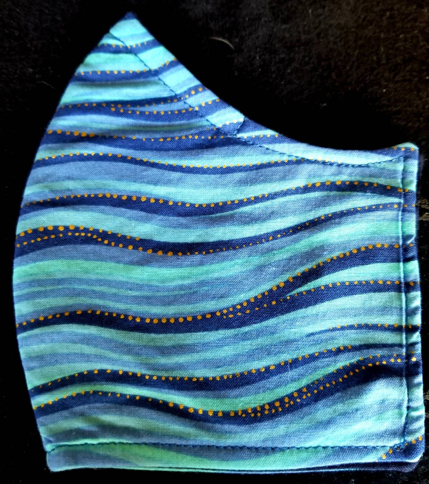 Royal Blue & Aqua Ocean Wavey Stripes Face Mask Unisex W/ - Etsy