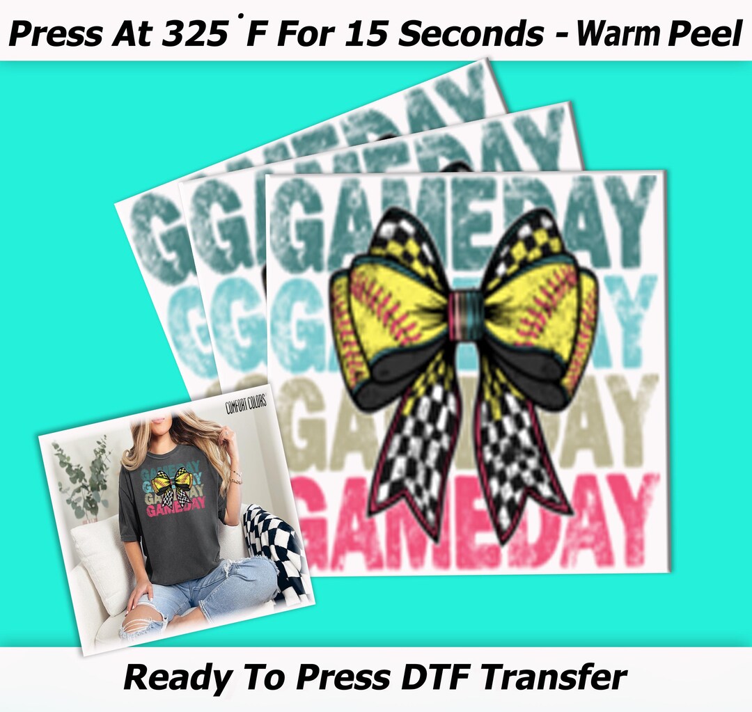 Softball Gameday Bow Dtf Print, Ready to Press Print, Softball Gameday ...