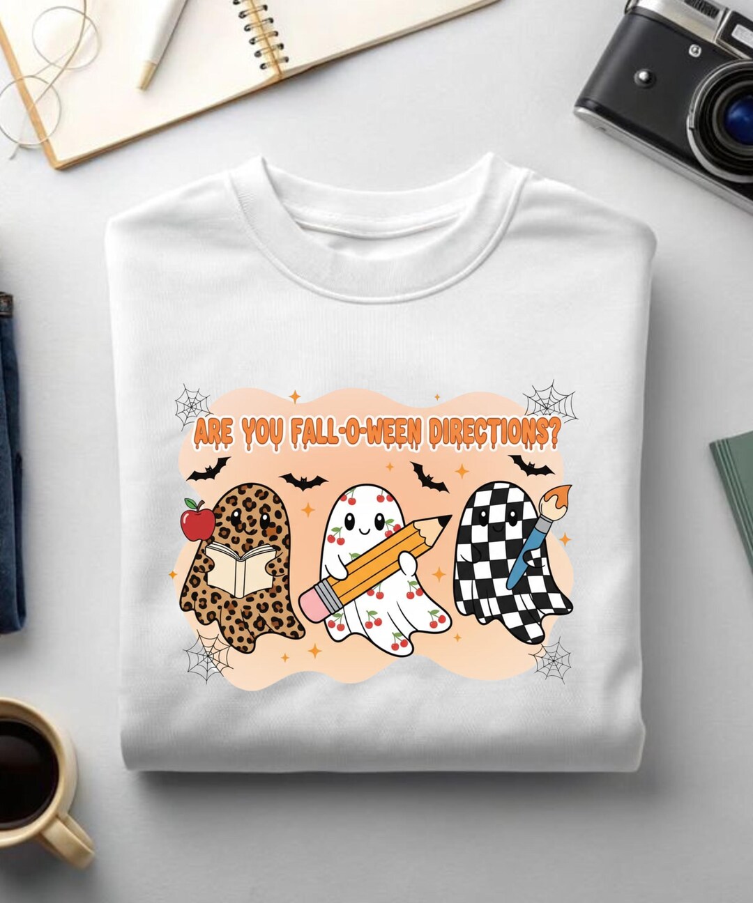 Fall-o-ween Teacher Ghosts PNG, Retro Halloween Design (digital ...
