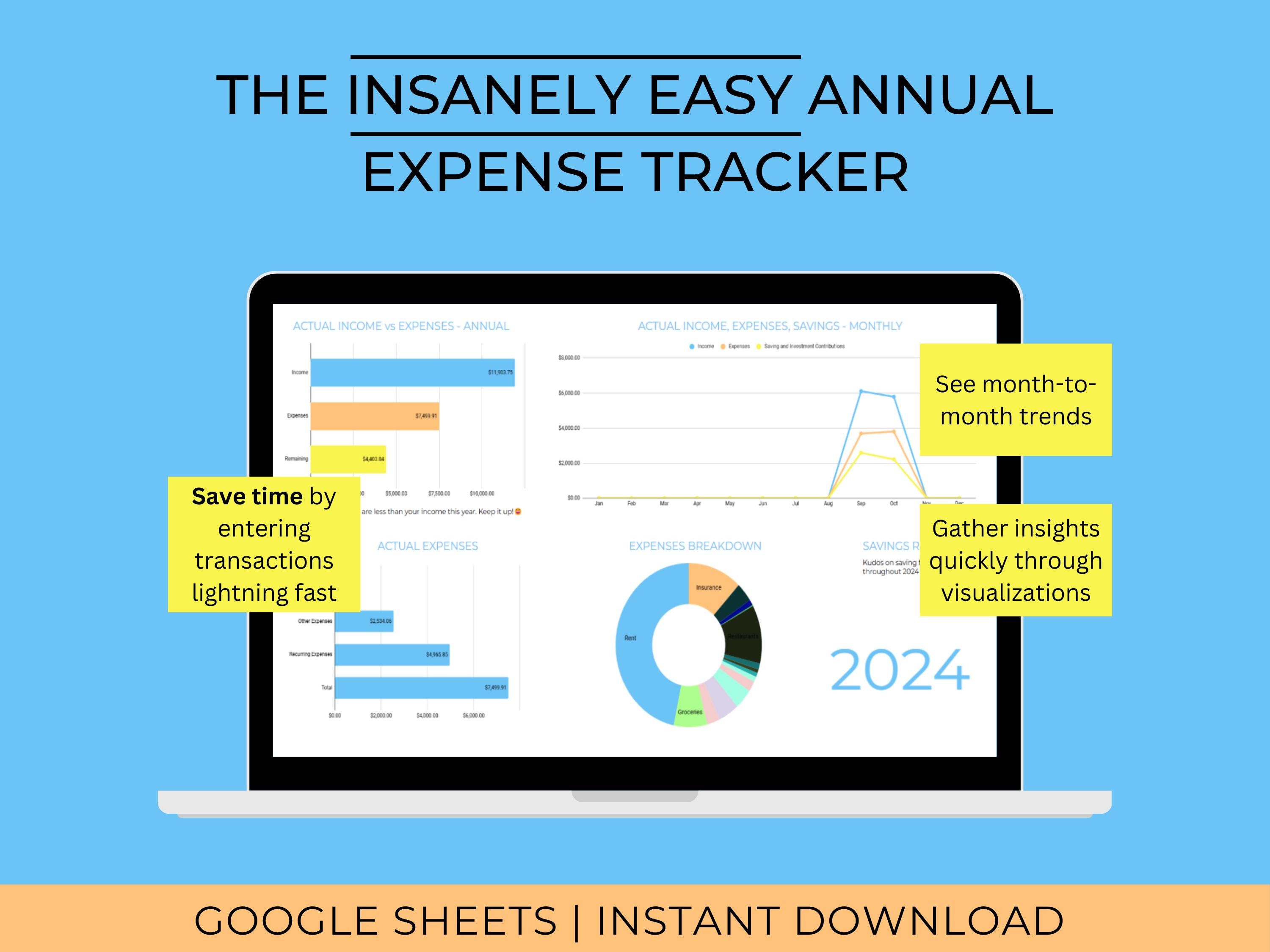 Annual Income and Expense Tracker for Bills, Spending, and More Using ...