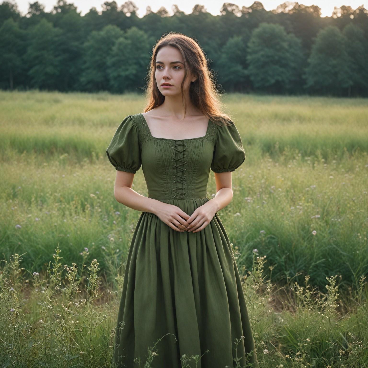 Green Cottage Core Renaissance Dress | Puff Sleeve Medieval Peasant ...