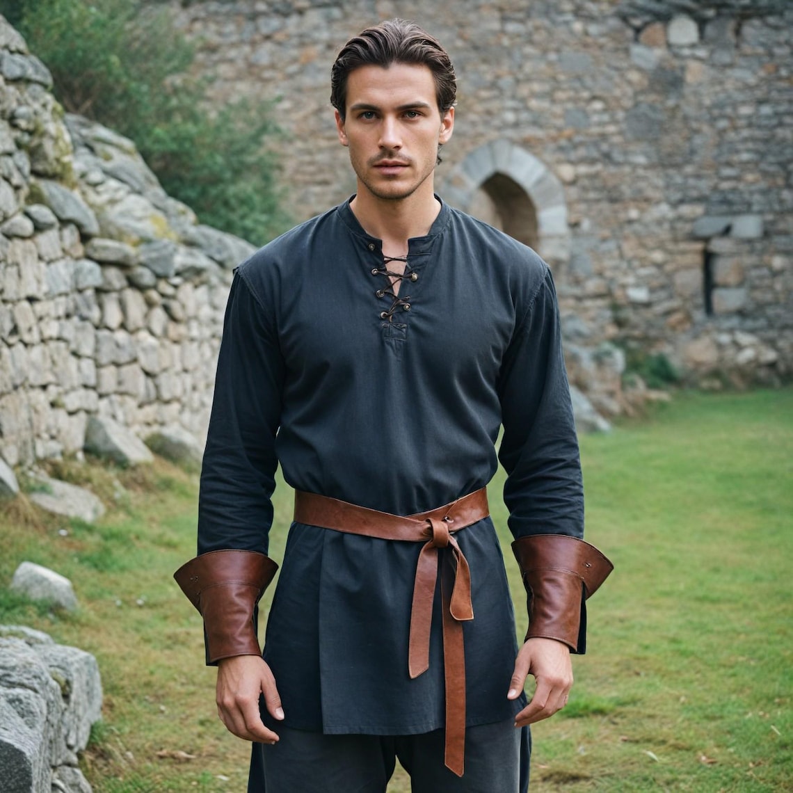 Black Medieval Warrior Tunic Renaissance Faire Laced Shirt Viking ...