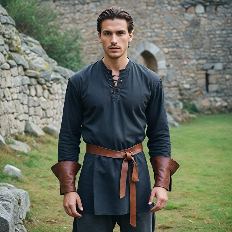 Black Medieval Warrior Tunic | Renaissance Faire Laced Shirt | Viking ...