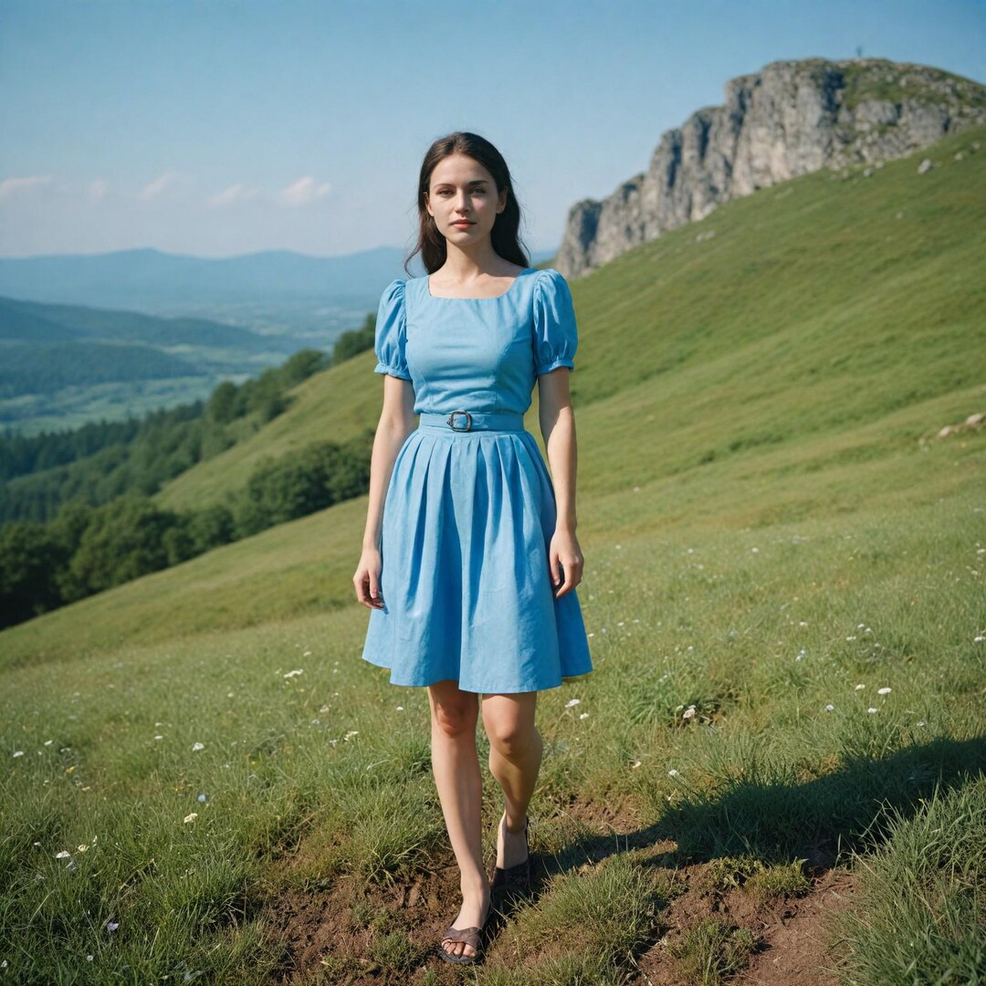 Vintage-inspired Blue Cottage Core Dress | Short Puff Sleeve Summer ...
