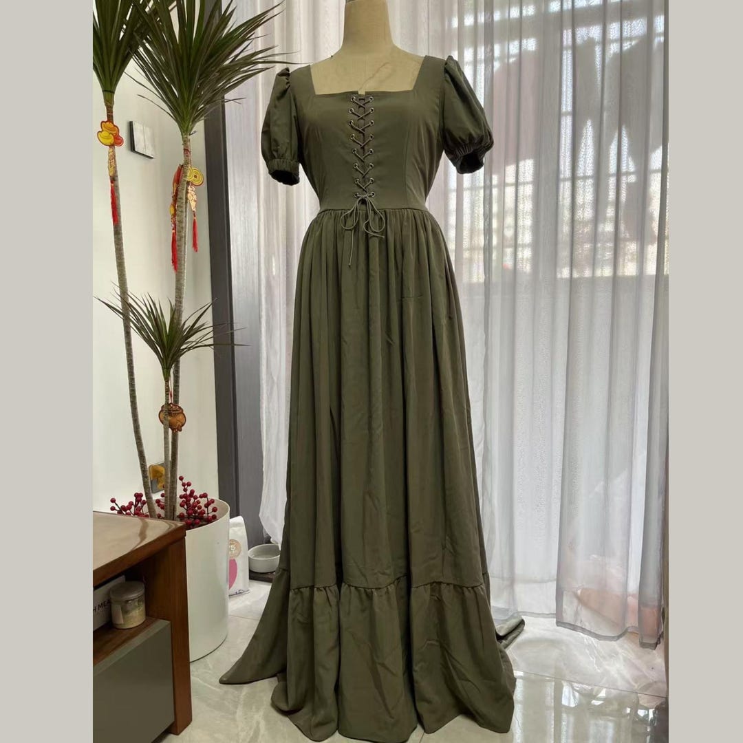 Green Cottage Core Renaissance Dress | Puff Sleeve Medieval Peasant ...