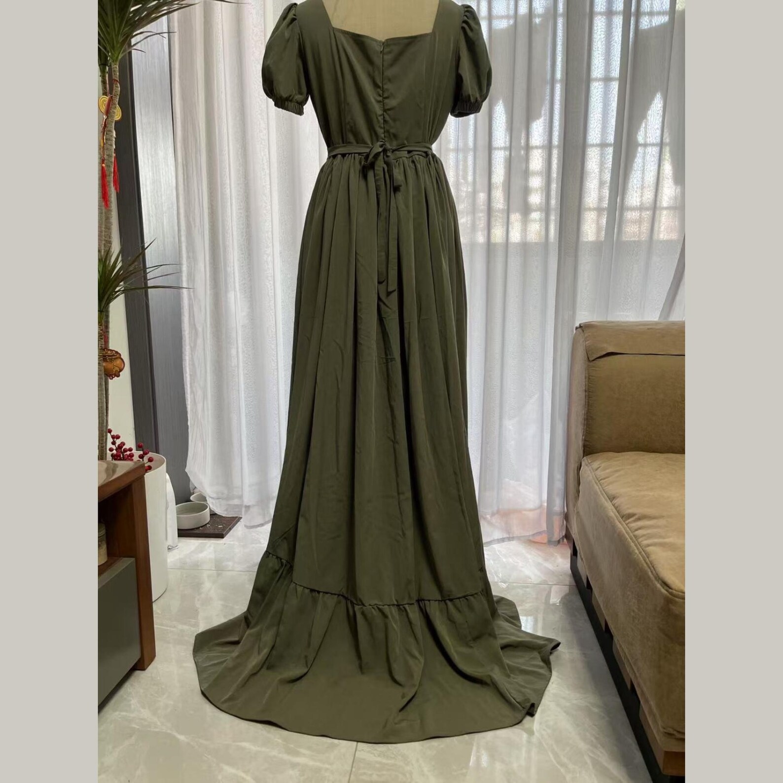 Green Cottage Core Renaissance Dress | Puff Sleeve Medieval Peasant ...