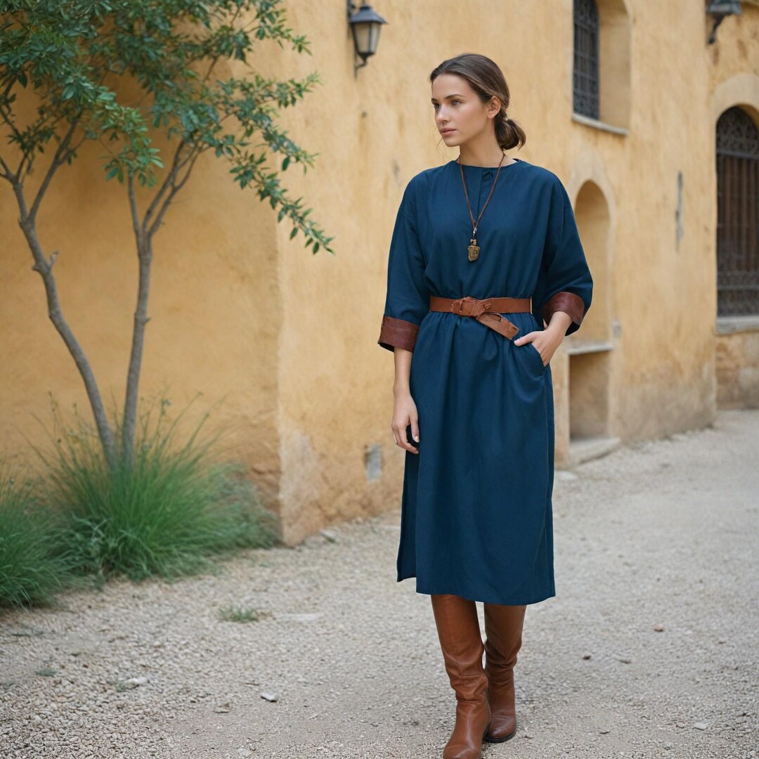 Viking Style Tunic Dress Medieval Renaissance Blue Costume Rustic Norse ...