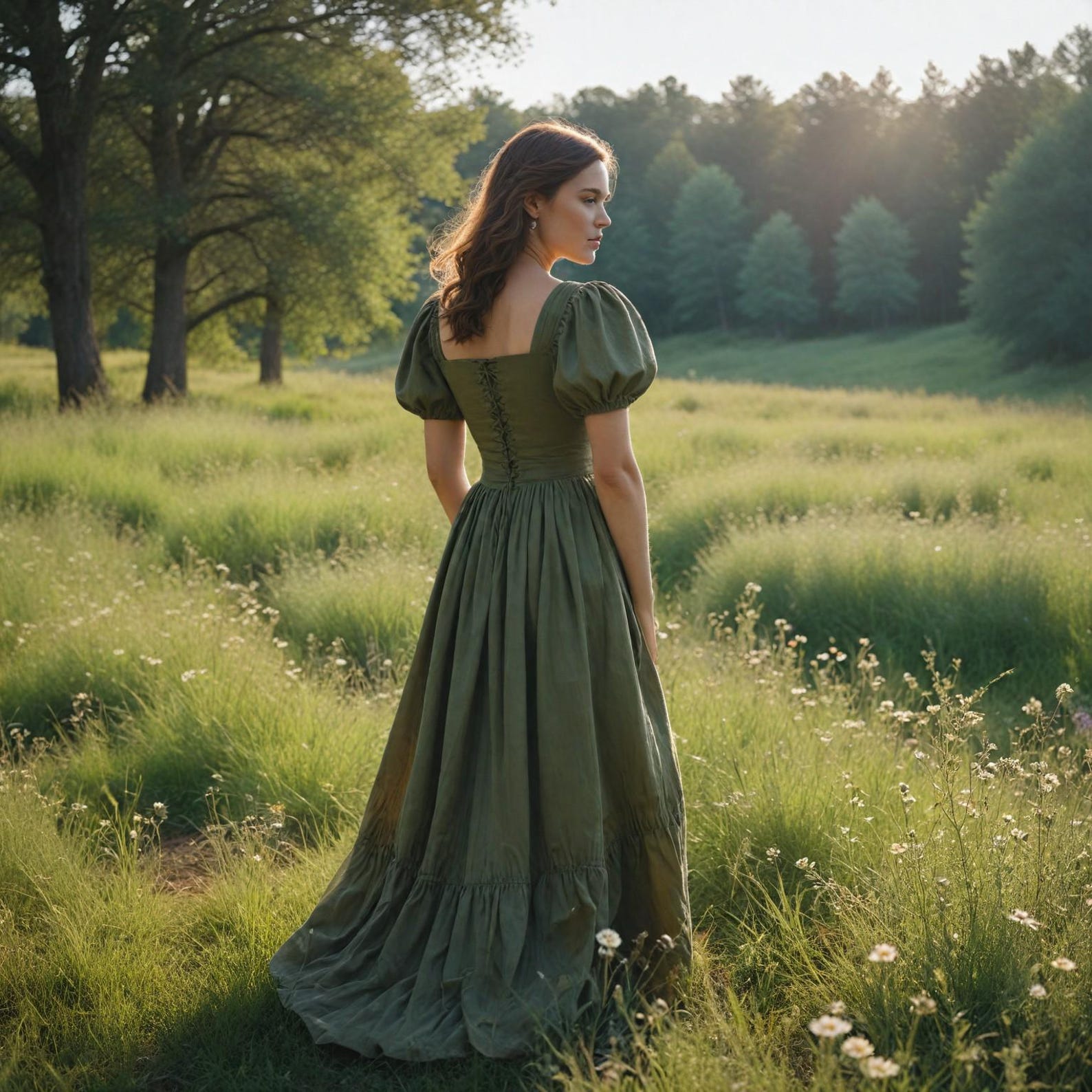 Green Cottage Core Renaissance Dress | Puff Sleeve Medieval Peasant ...