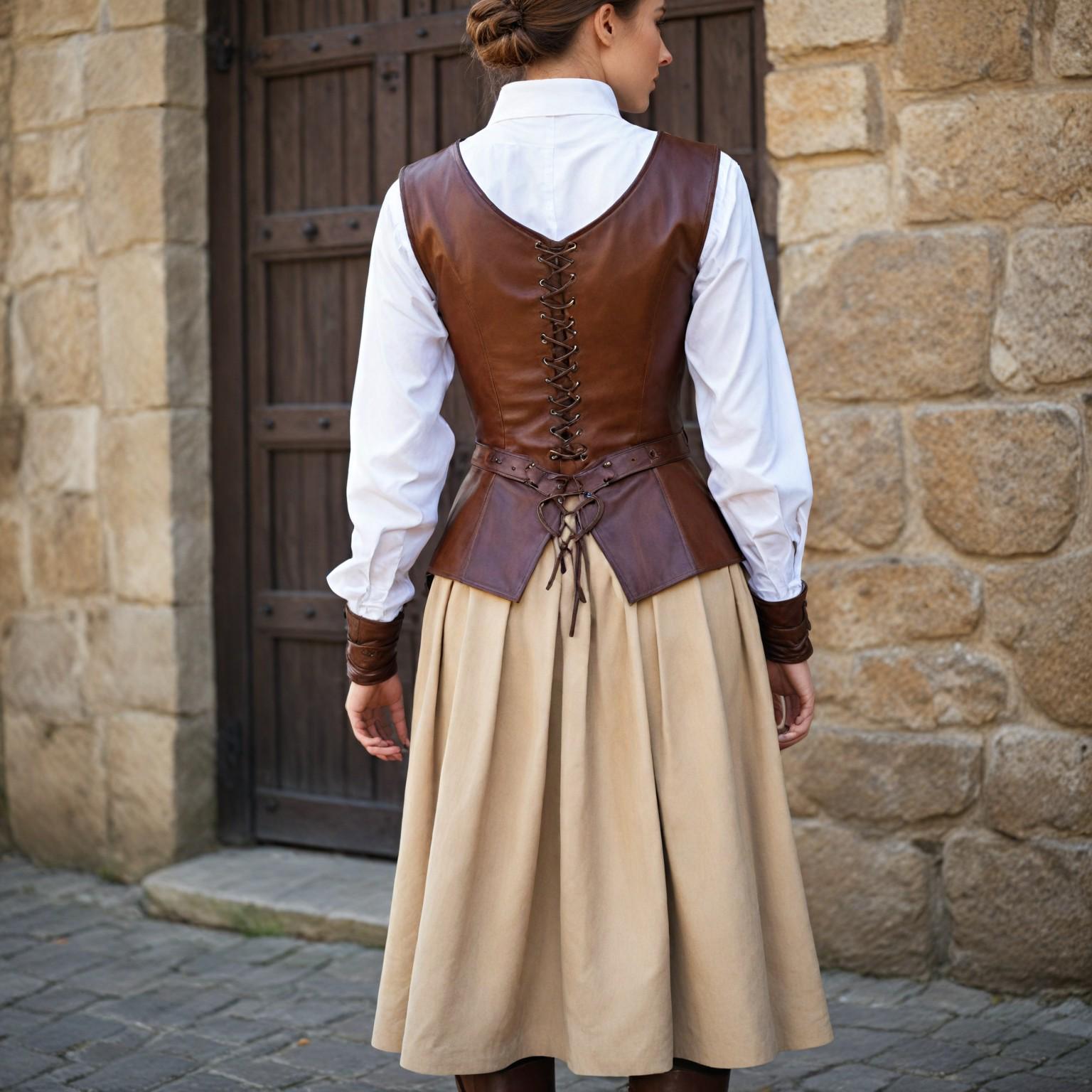 Medieval Peasant Womans Brown Leather Vest & Skirt Renaissance Fair ...