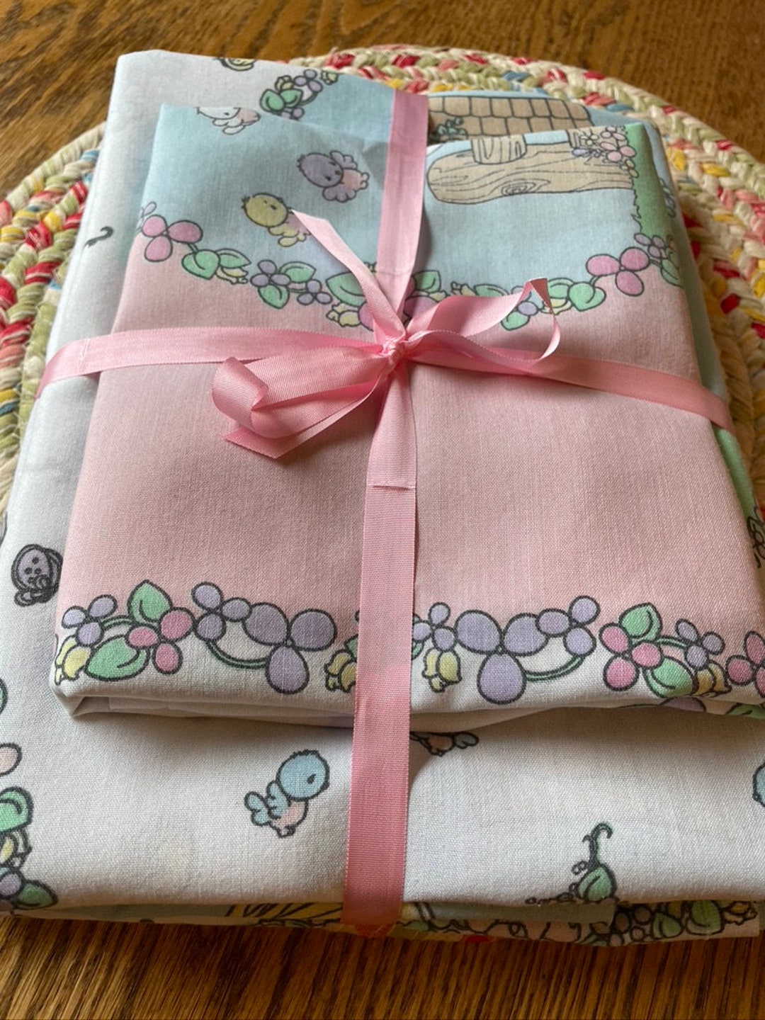 Sweet Two Piece Vintage Sheet Set PRECIOUS MOMENTS Flat Sheet and ...