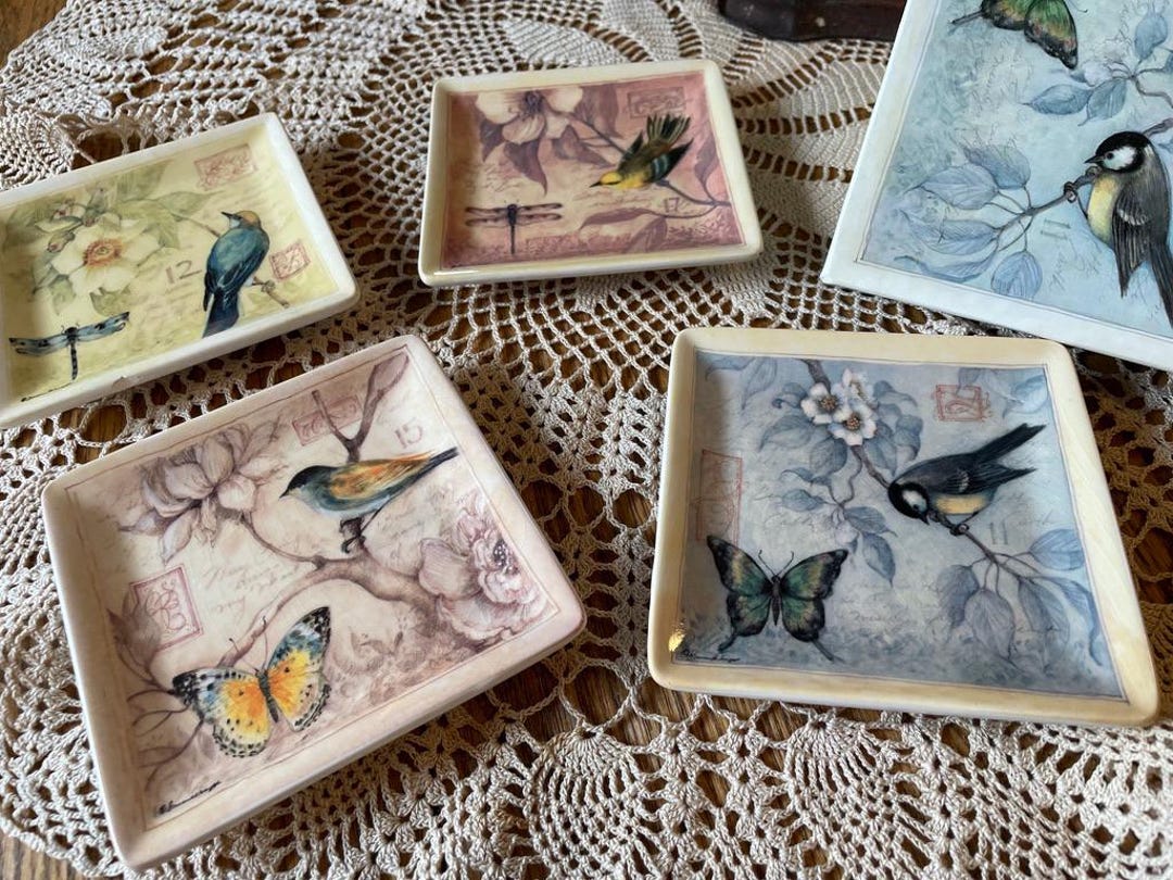 Boxed Set of 4 Vintage Stoneware Plates by Susan Winget BIRDS - Etsy