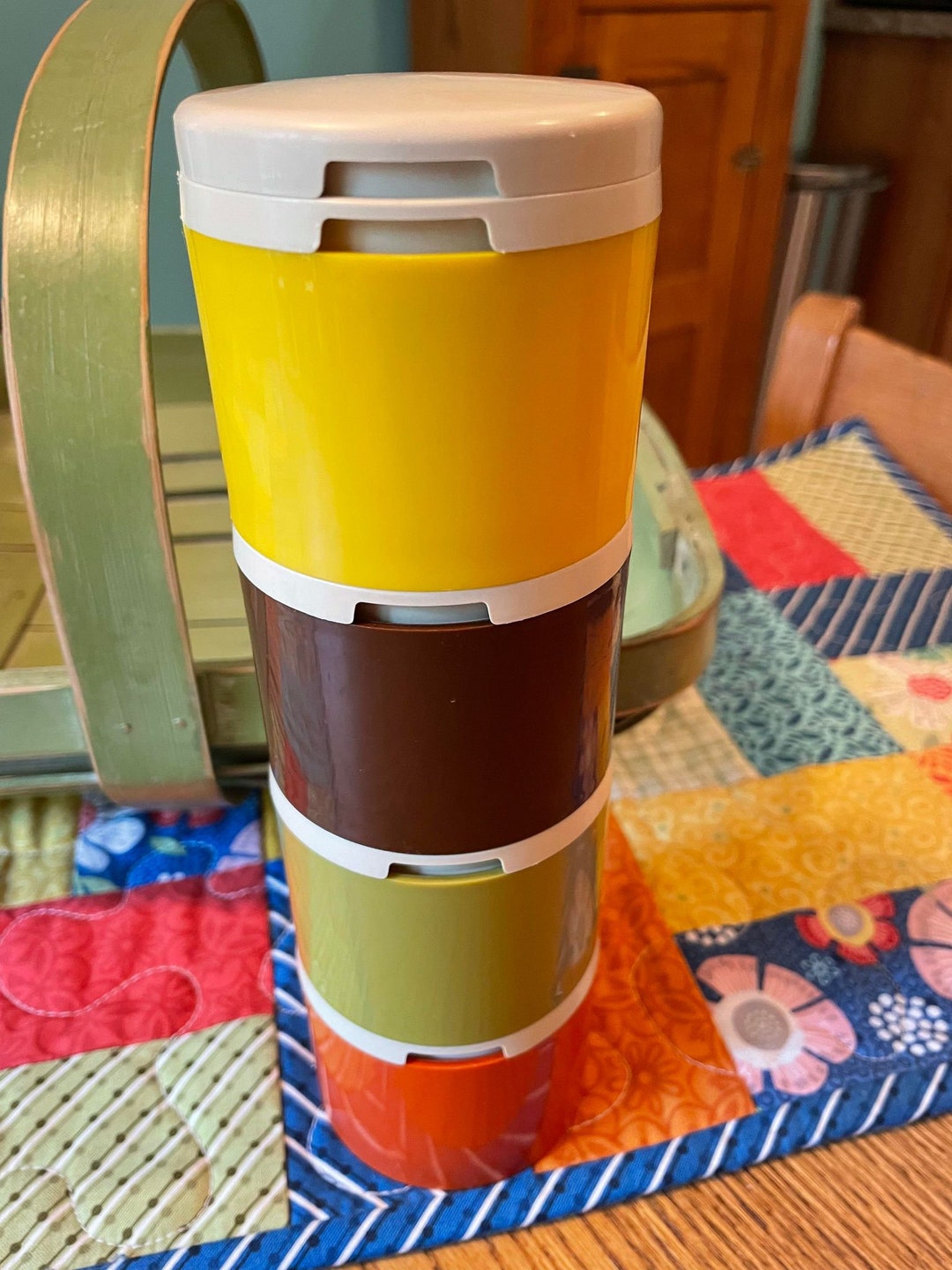 Nine Piece Set of Vintage Harvest Colored Tupperware Stacking Spice ...