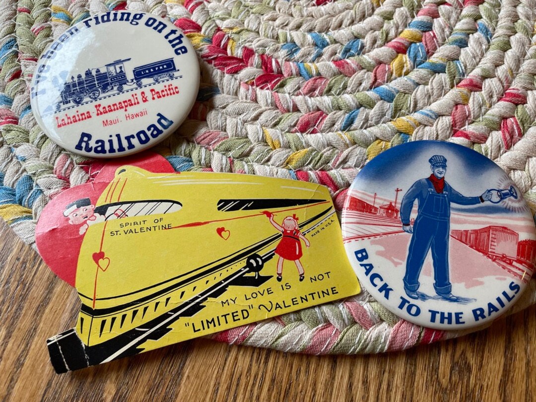 Vintage Railroad Lot 2 Buttons and a Valentine - Etsy