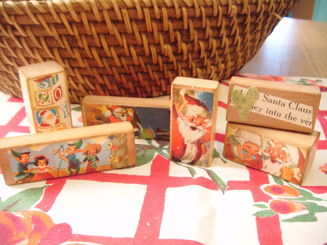 Set of Six Vintage Style Toy Blocks Santas Toy Shop - Etsy