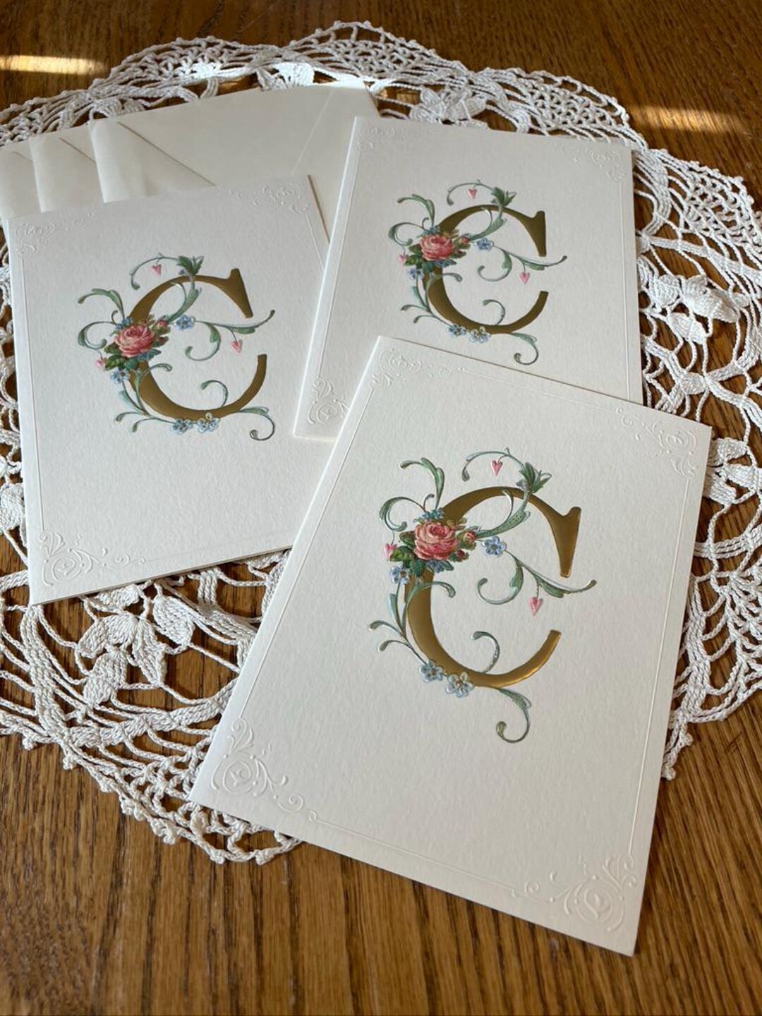 Three Vintage Marian Heath Notecards Antique Collection Monogram C - Etsy