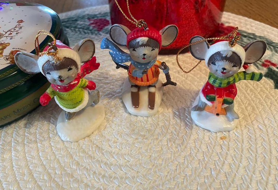 Three Adorable Vintage Plastic Mice Hanging Christmas Ornaments in ...