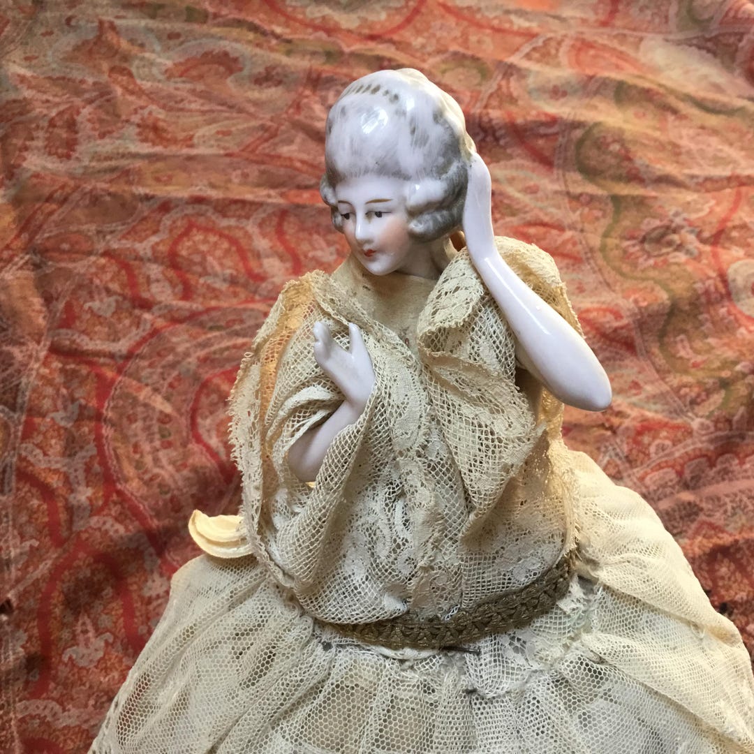Antique French Porcelain Half Doll Pin Cushion Chocolate Box Old Lace ...