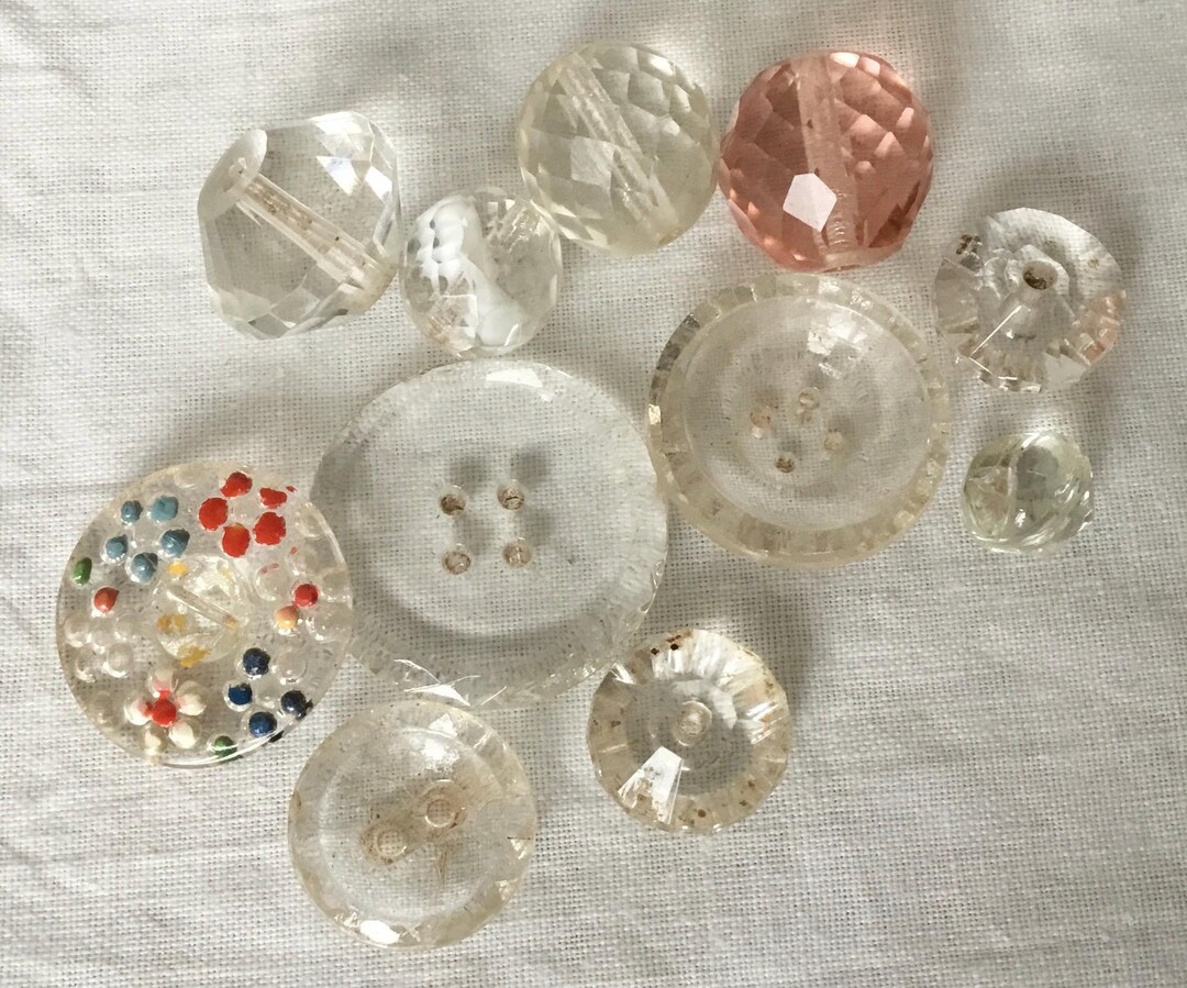Batch of Vintage Antique Cut Glass Buttons & Beads French Haberdashery ...