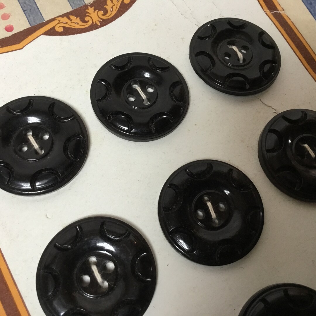 12 Large Vintage French Black Buttons 1. 1/8” (2.9 Cm) Unused Card - Etsy