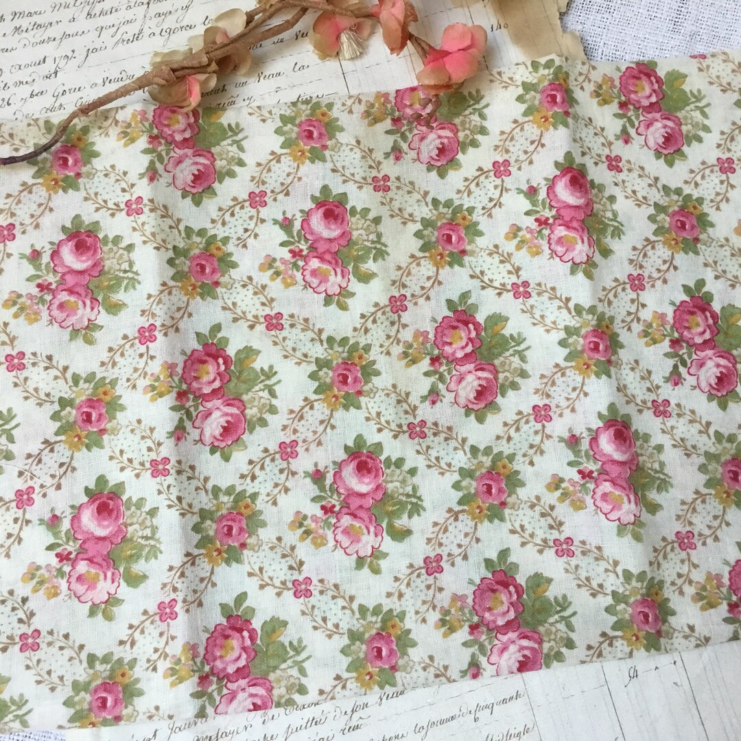 French Antique Cotton Fabric Pink Rose Trellis Crafting Sewing Journals ...