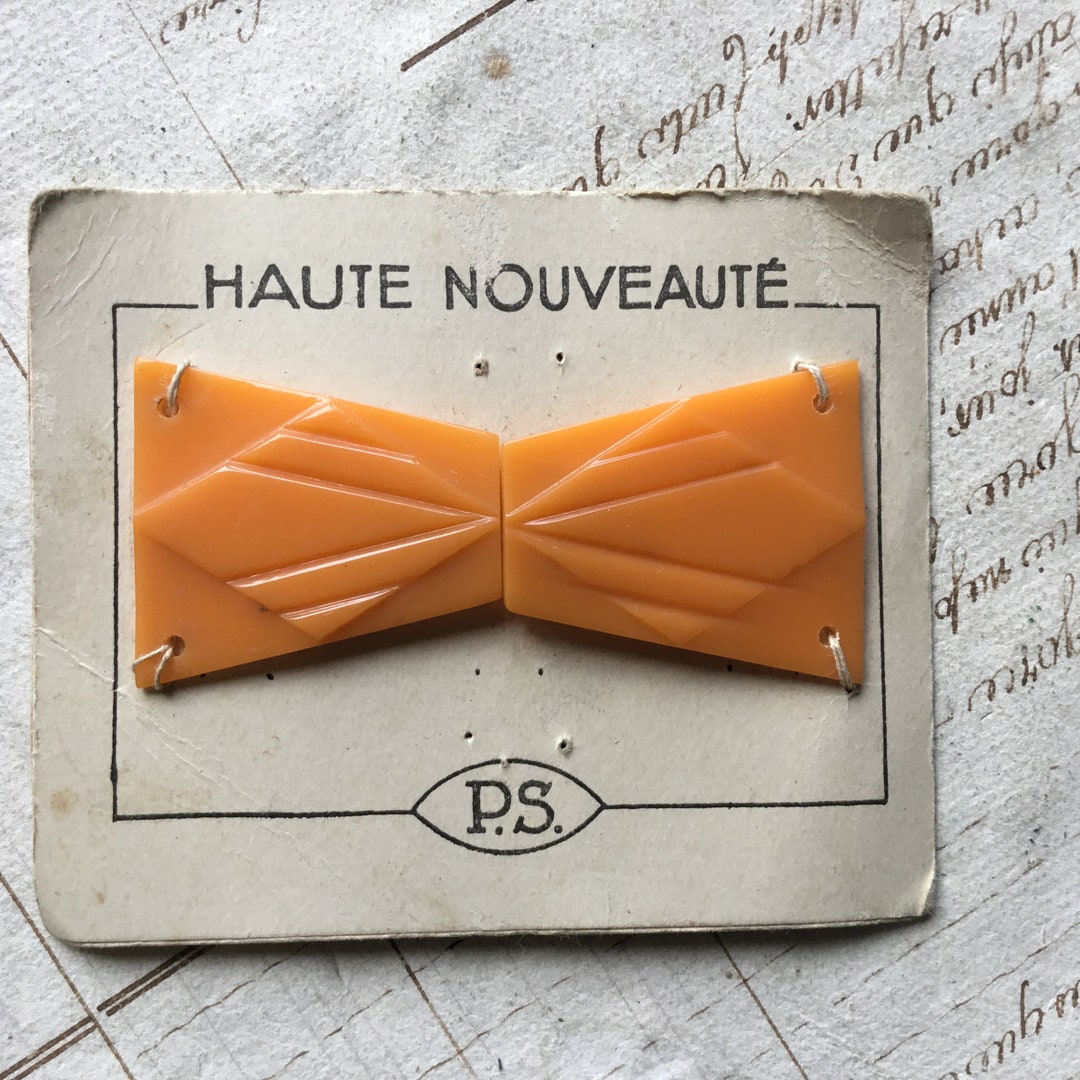 Art Deco Pale Orange Celluloid Buckle Geometric Faceted Decoration ...