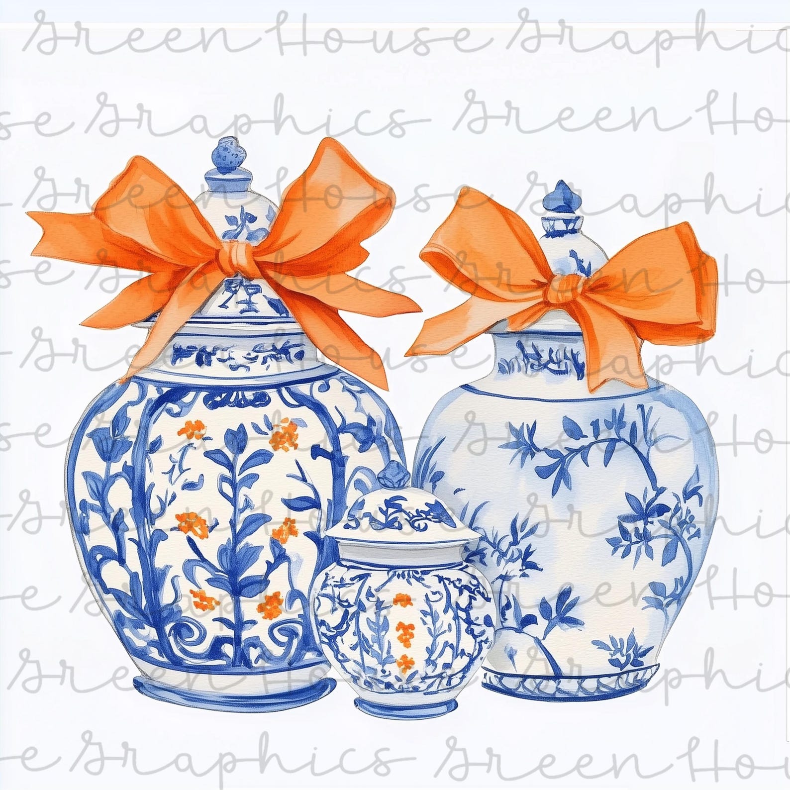 Blue & Orange Chinoiserie Ginger Jars PNG | Fall Decor (digital ...