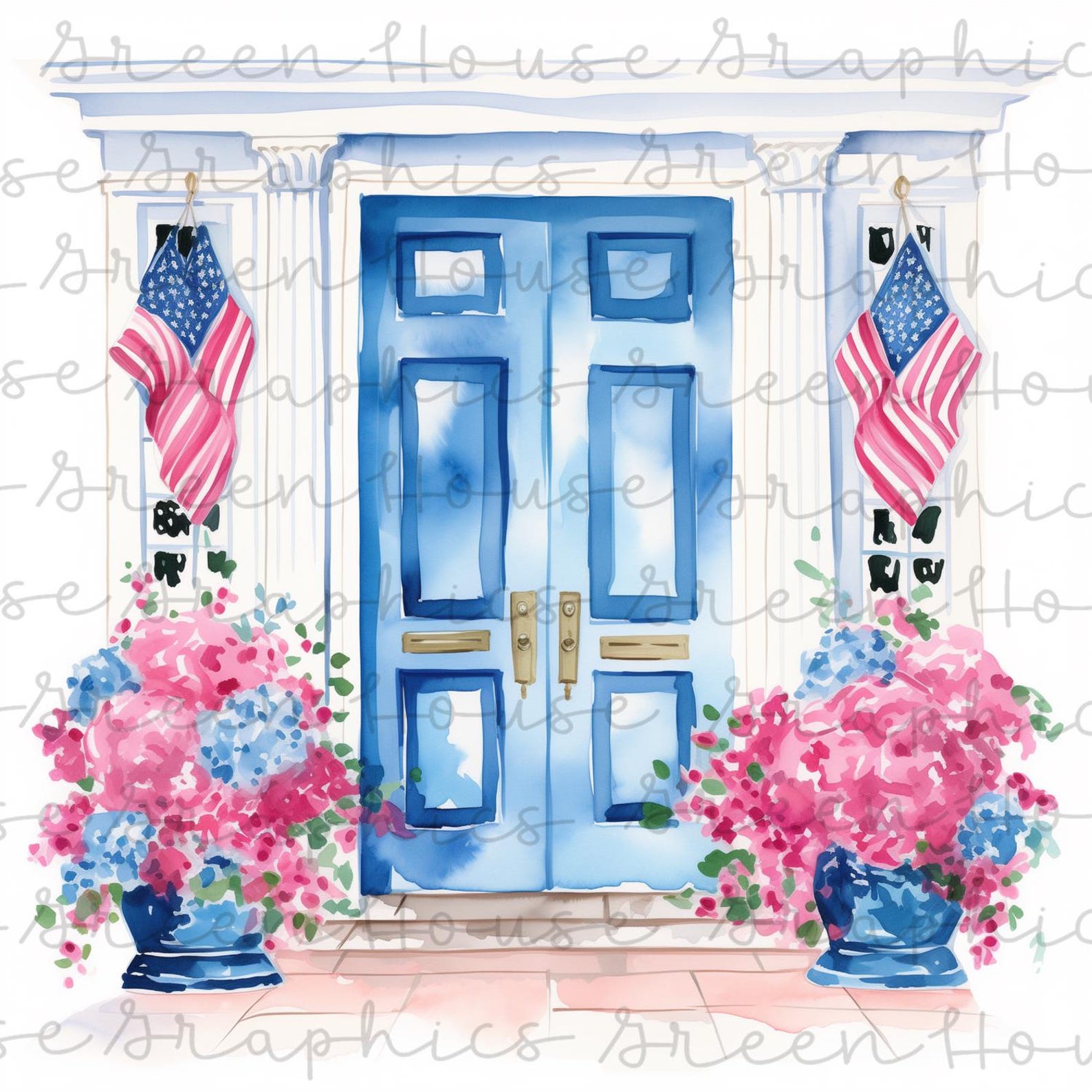 Preppy Grandmillenial Patriotic Front Door PNG Fourth of July Instant ...