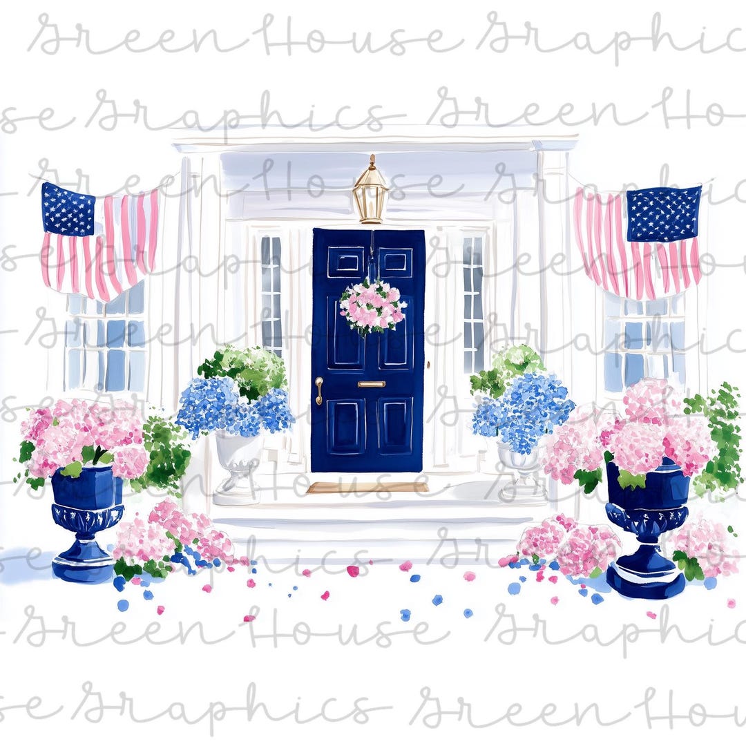 Preppy Grandmillenial Patriotic Front Door PNG Fourth of July Instant ...