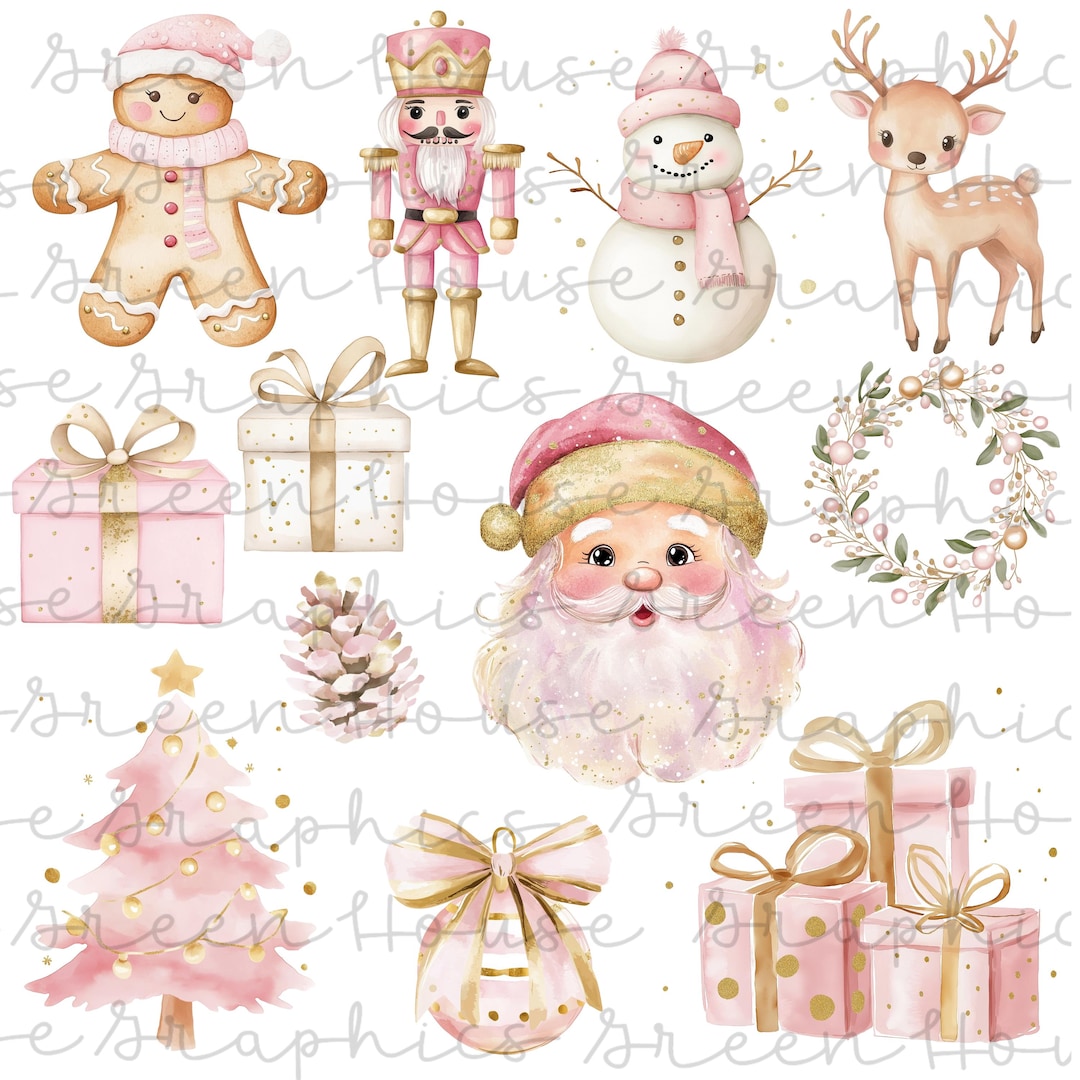 Pink & Gold Christmas PNG Clipart, Holiday Images (digital Download) - Etsy