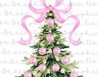 Preppy Pink Grandmillenial Coquette Gingham Christmas Tree PNG Instant ...