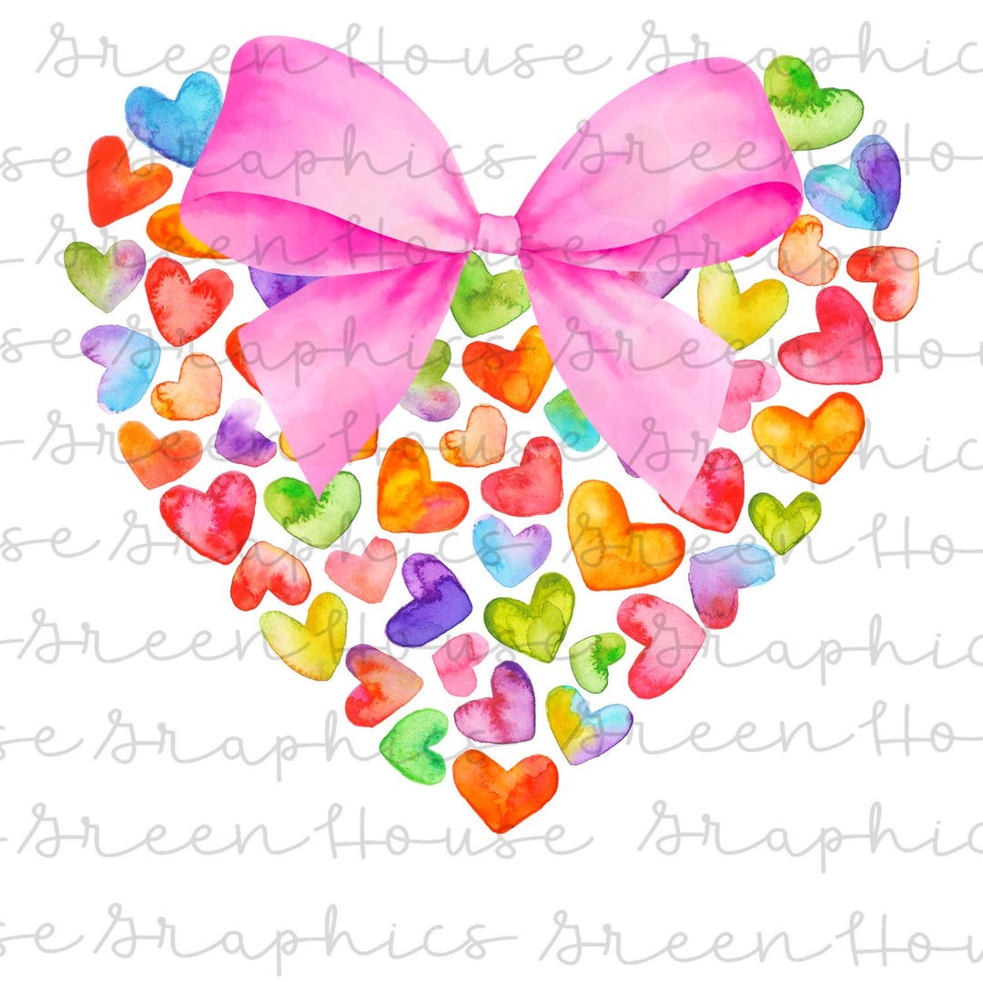 Colorful Valentines Day Hearts With Pink Bow PNG Valentines Day PNG ...