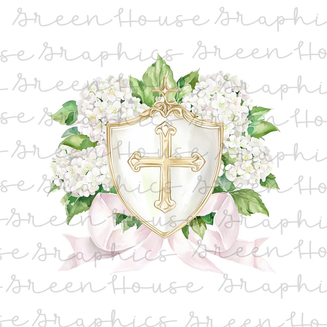 Cross Crests With Hydrangeas Digital Crest Designs Baby Christening ...