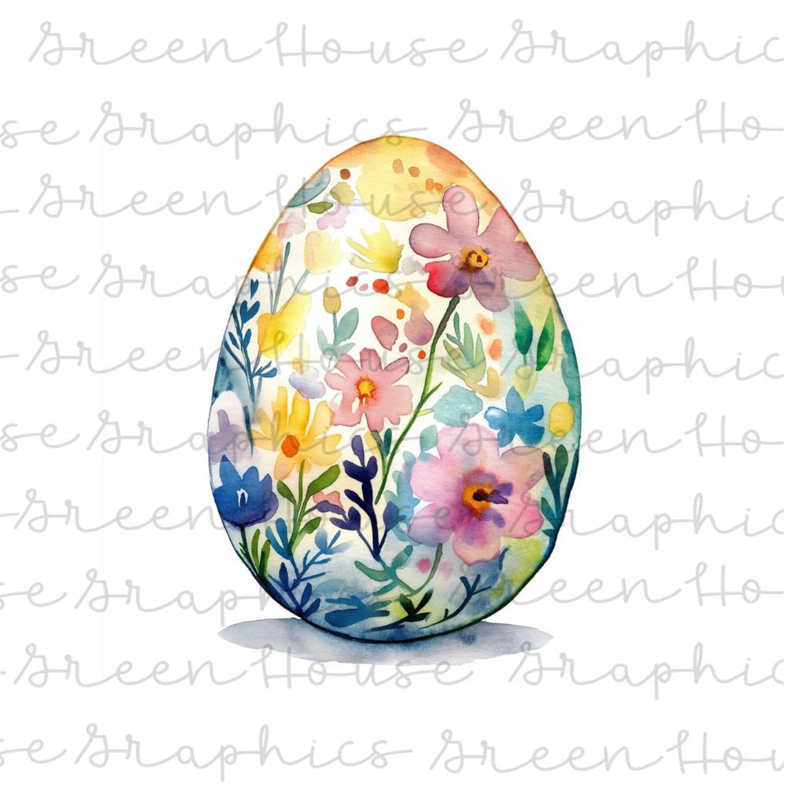 Hand Painted Watercolor Easter Egg PNG Brightly Colored Floral Easter ...