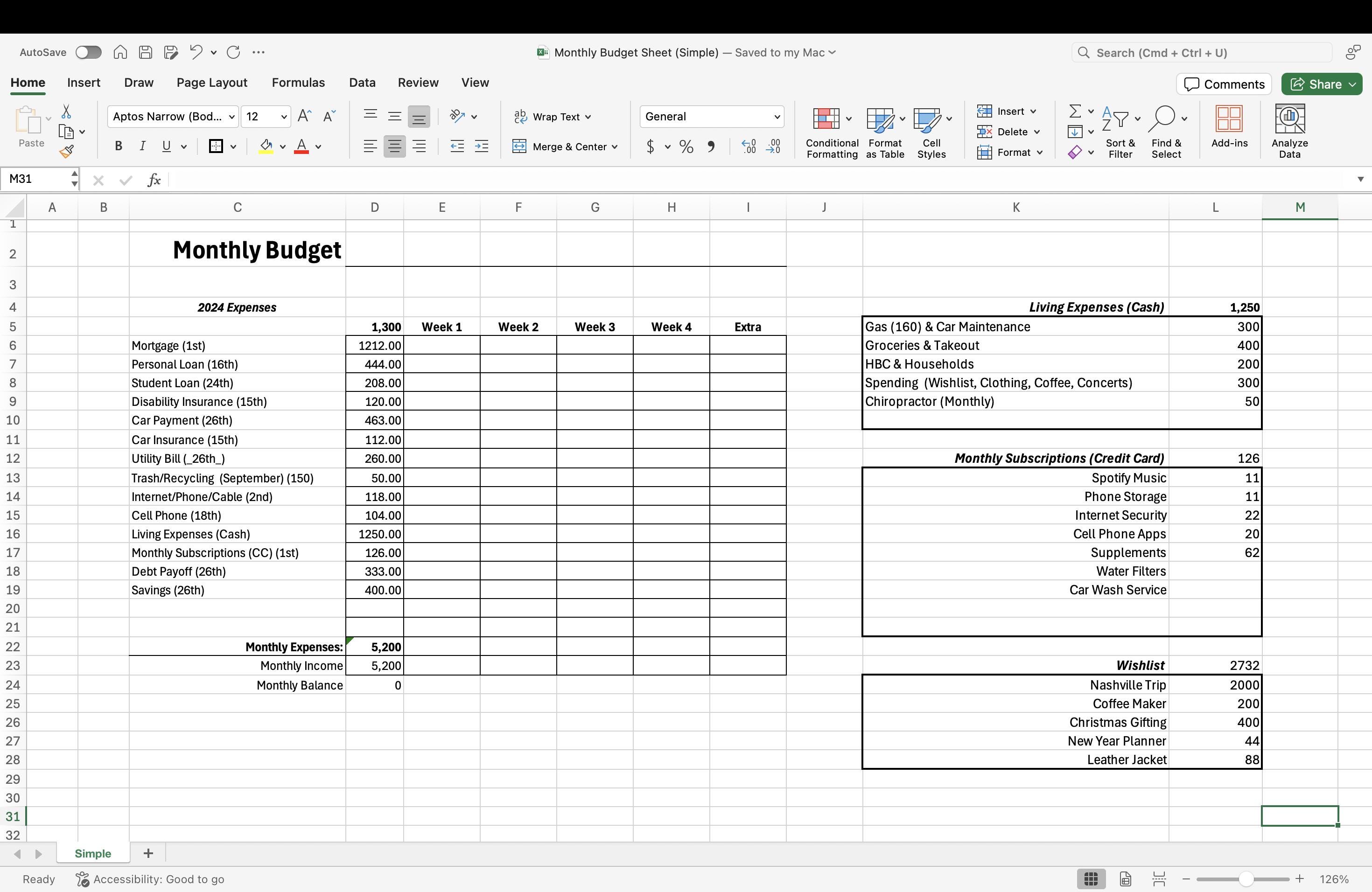 Monthly Budget Spreadsheet - Etsy