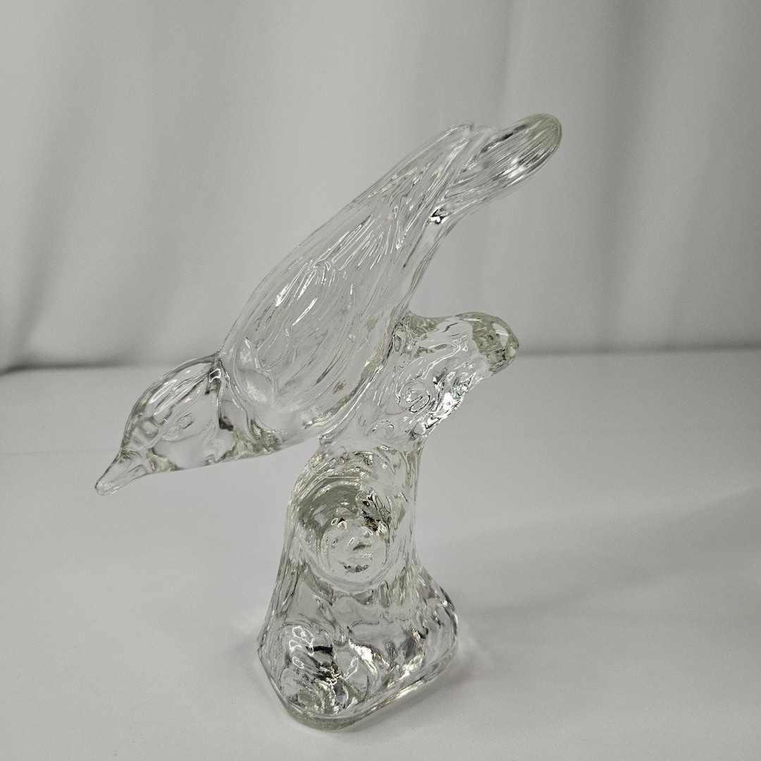 Vintage Haley Crystal Clear Glass Bird on Branch Figurine Paperweight ...