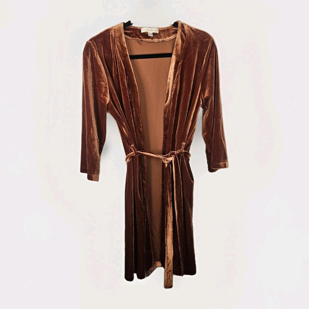 Vtg Le Petit Mariage Velvet Robe Burnt Orange Midi Retro Night Robe ...