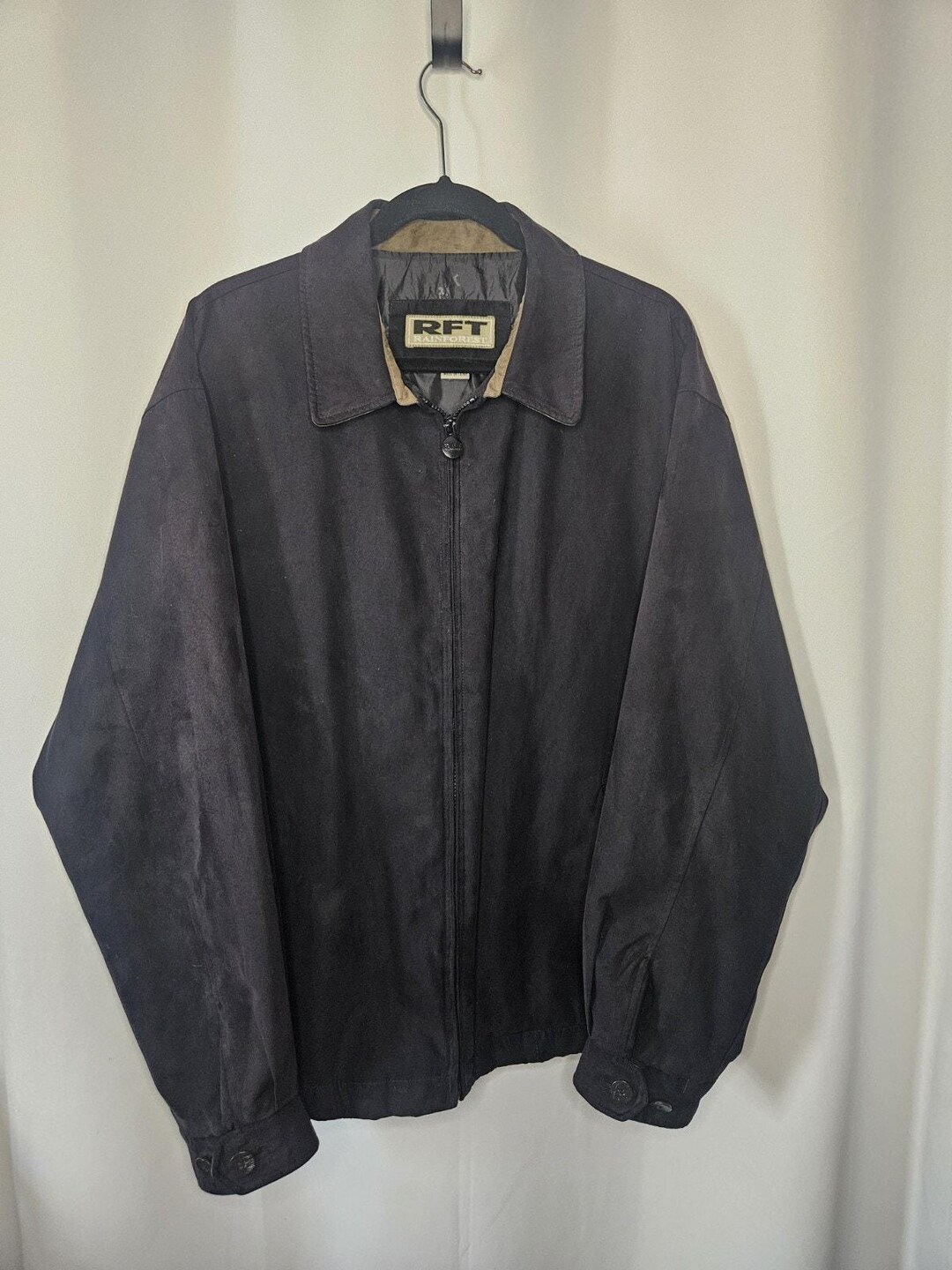 Vintage RFT Rainforest Black Micro Suede Jacket XL Inside Zipper Phone ...