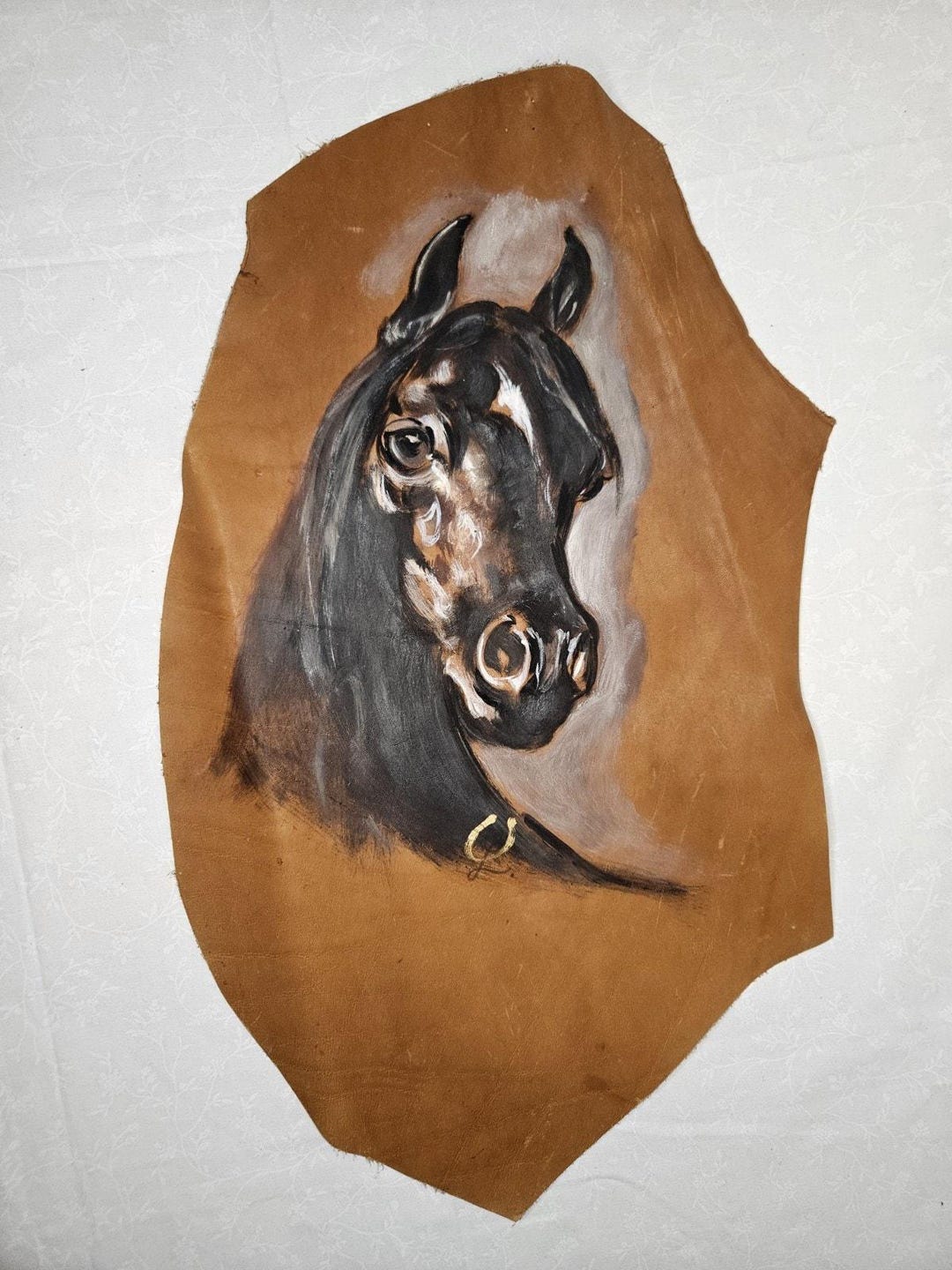 Horse Oil Painting Art Hide Art Western Signed Hand-painted Art - Etsy