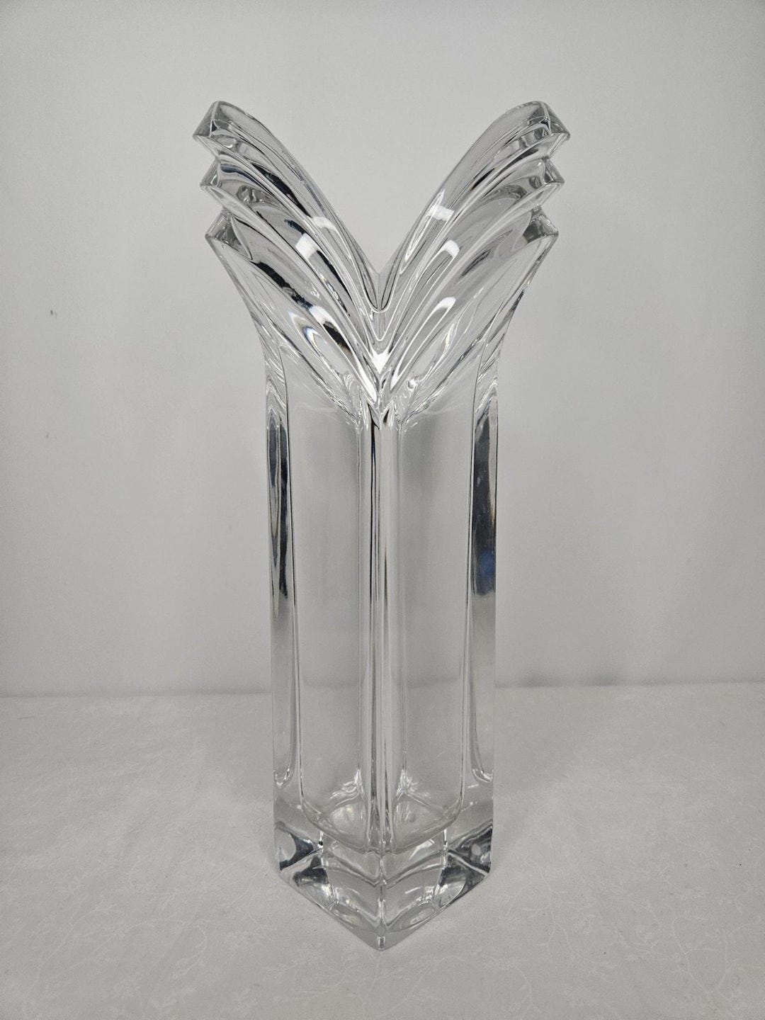 Vintage Mikasa Heavy Lead Crystal Flower Vase 11" Tall Glass Art Deco ...