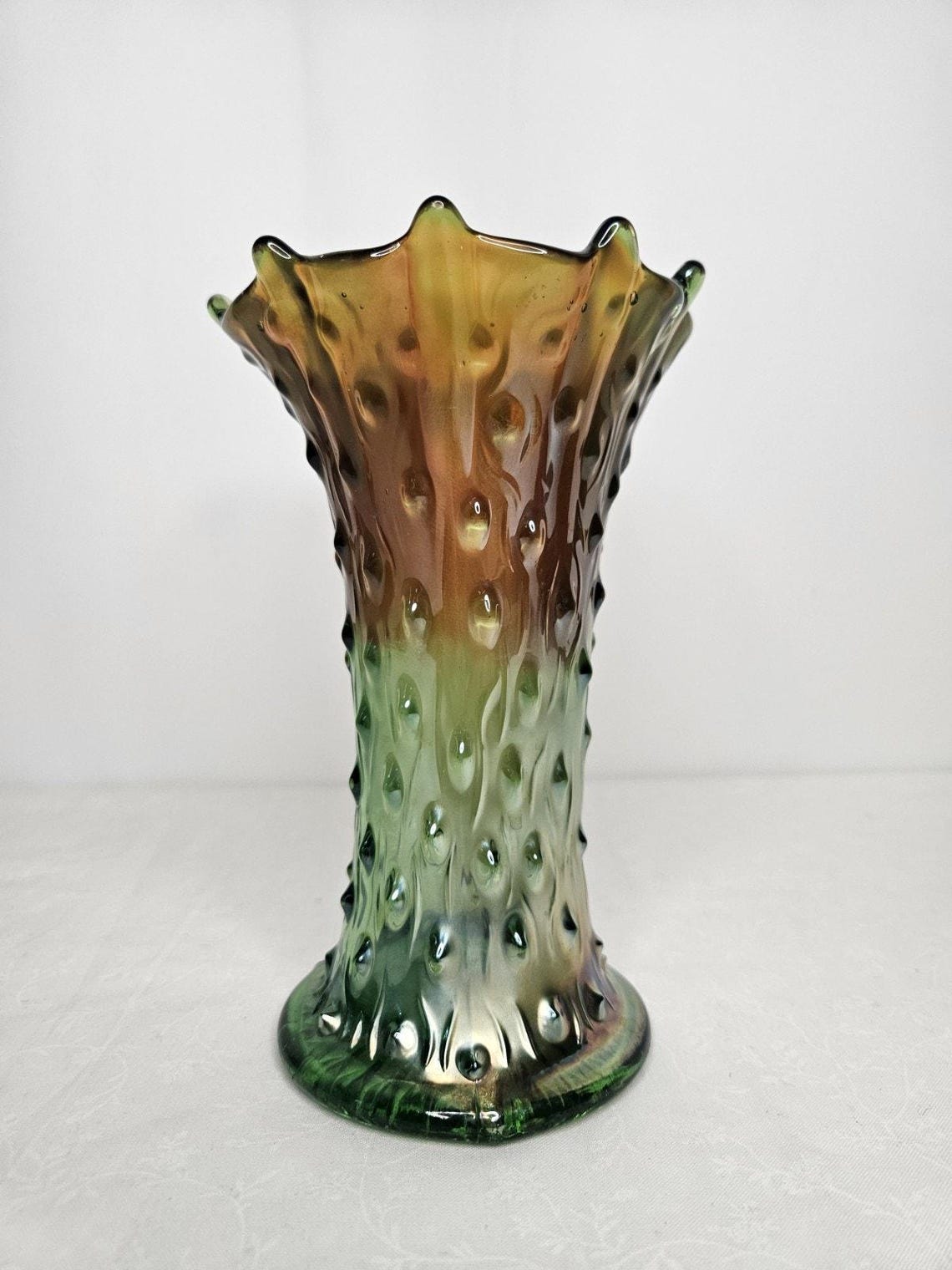 Vintage Northwood Green Carnival Stretch Squat Tree Trunk 7-1/2” Vase ...
