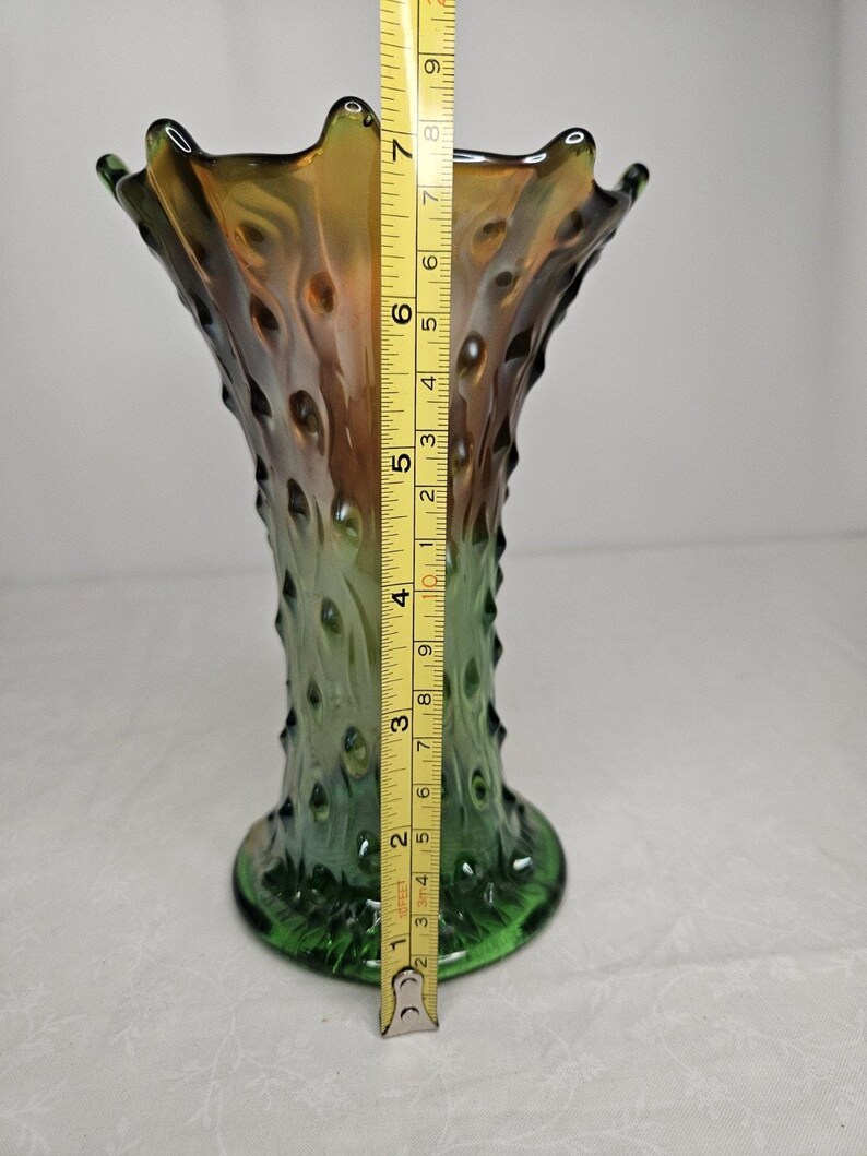 Vintage Northwood Green Carnival Stretch Squat Tree Trunk 7-1/2” Vase ...