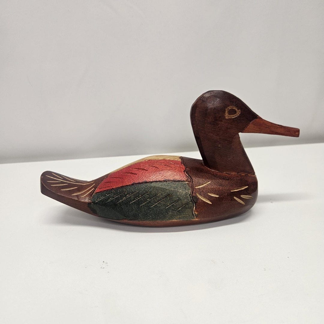 Vintage Duck Hand Carved Hand Painted Solid Wood Duck Rustic Hunter ...