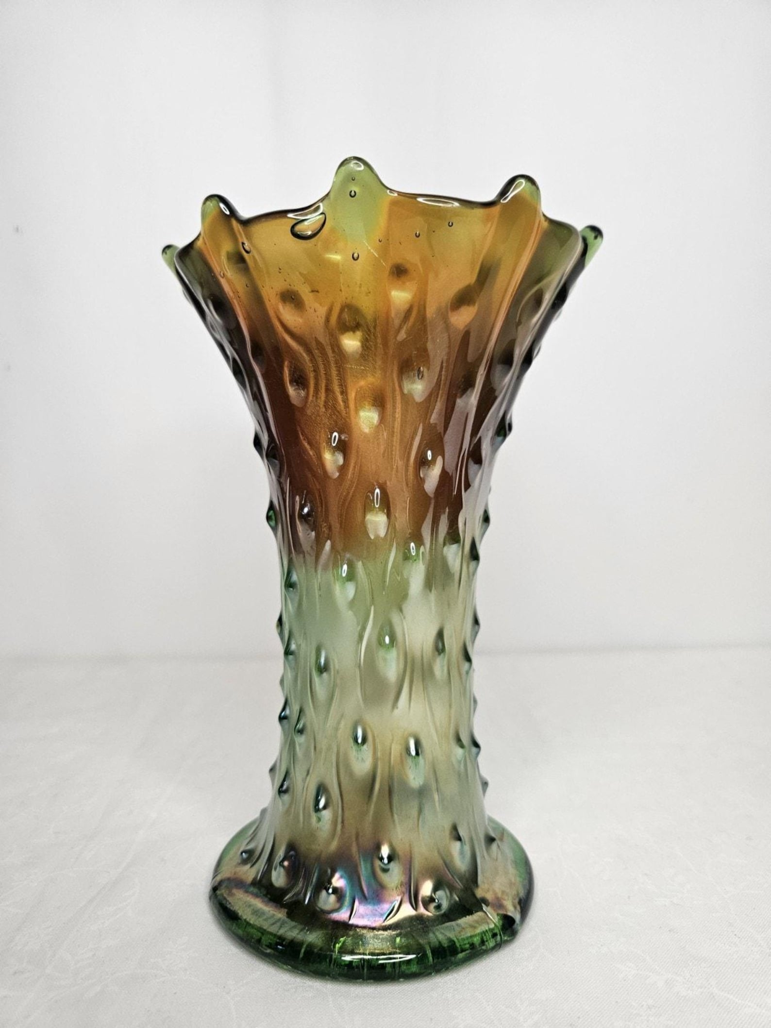 Vintage Northwood Green Carnival Stretch Squat Tree Trunk 7-1/2” Vase ...