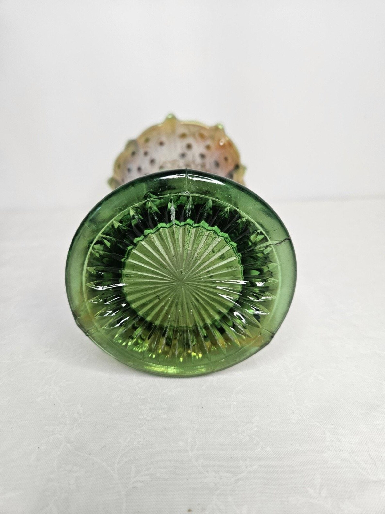 Vintage Northwood Green Carnival Stretch Squat Tree Trunk 7-1/2” Vase ...