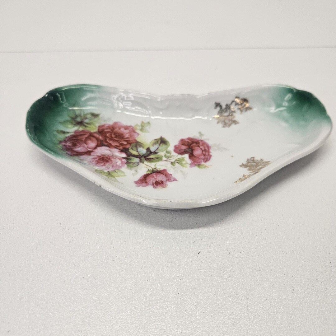 Vintage Germany Porcelain Trinket Dish Green and Pink Floral 7x4 ...