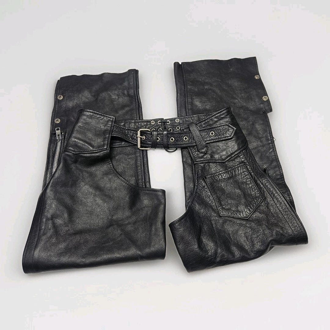 Vintage Interstate Leather Motorcycle Chaps Pants Men's Size XL Biker ...