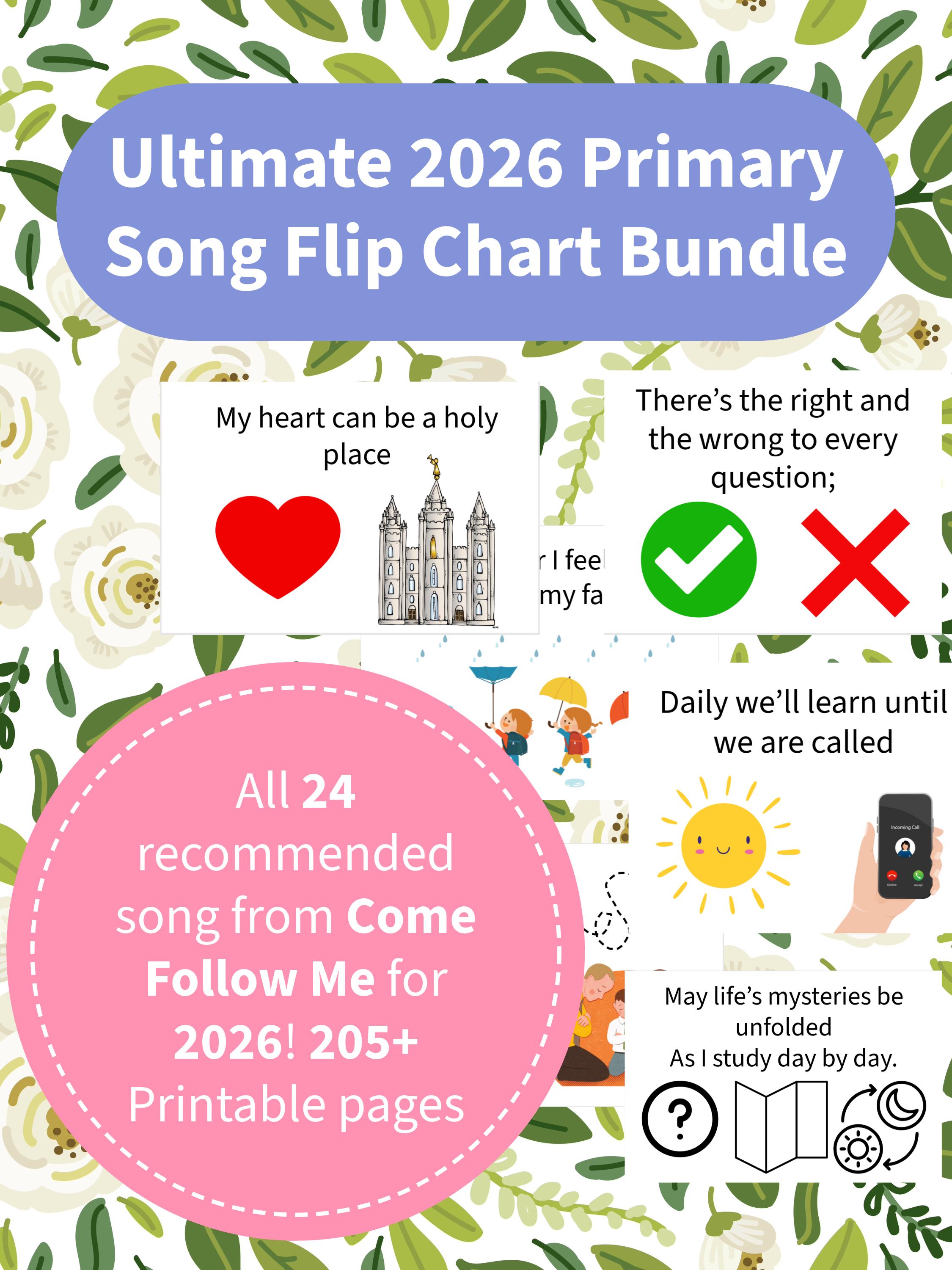 2026 LDS Primary Singing Time Flip Chart Bundle | Old Testament Songs ...
