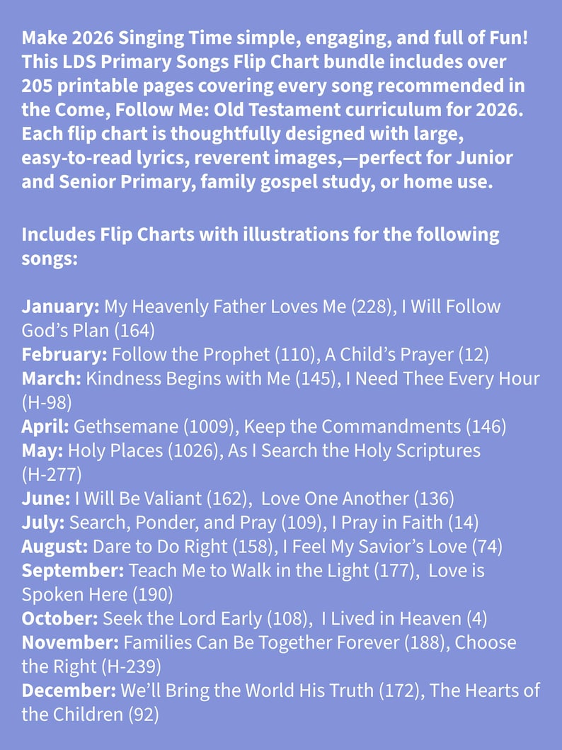 2026 LDS Primary Singing Time Flip Chart Bundle | 24 Songs | 205+ Pages ...